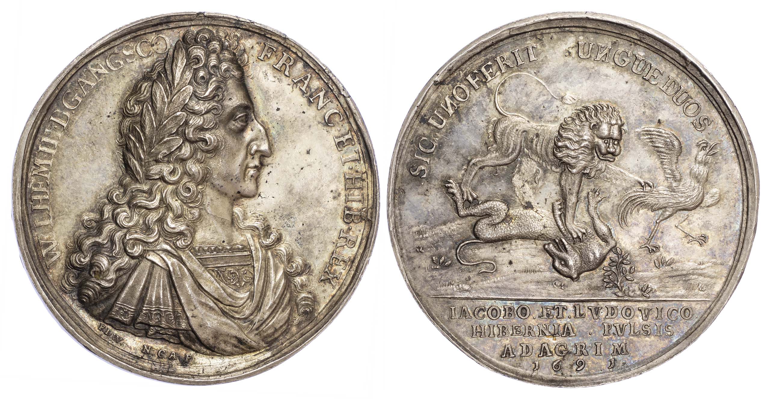 William and Mary (1688-1694), Battle of Aughrim 1691, Silver medal ...