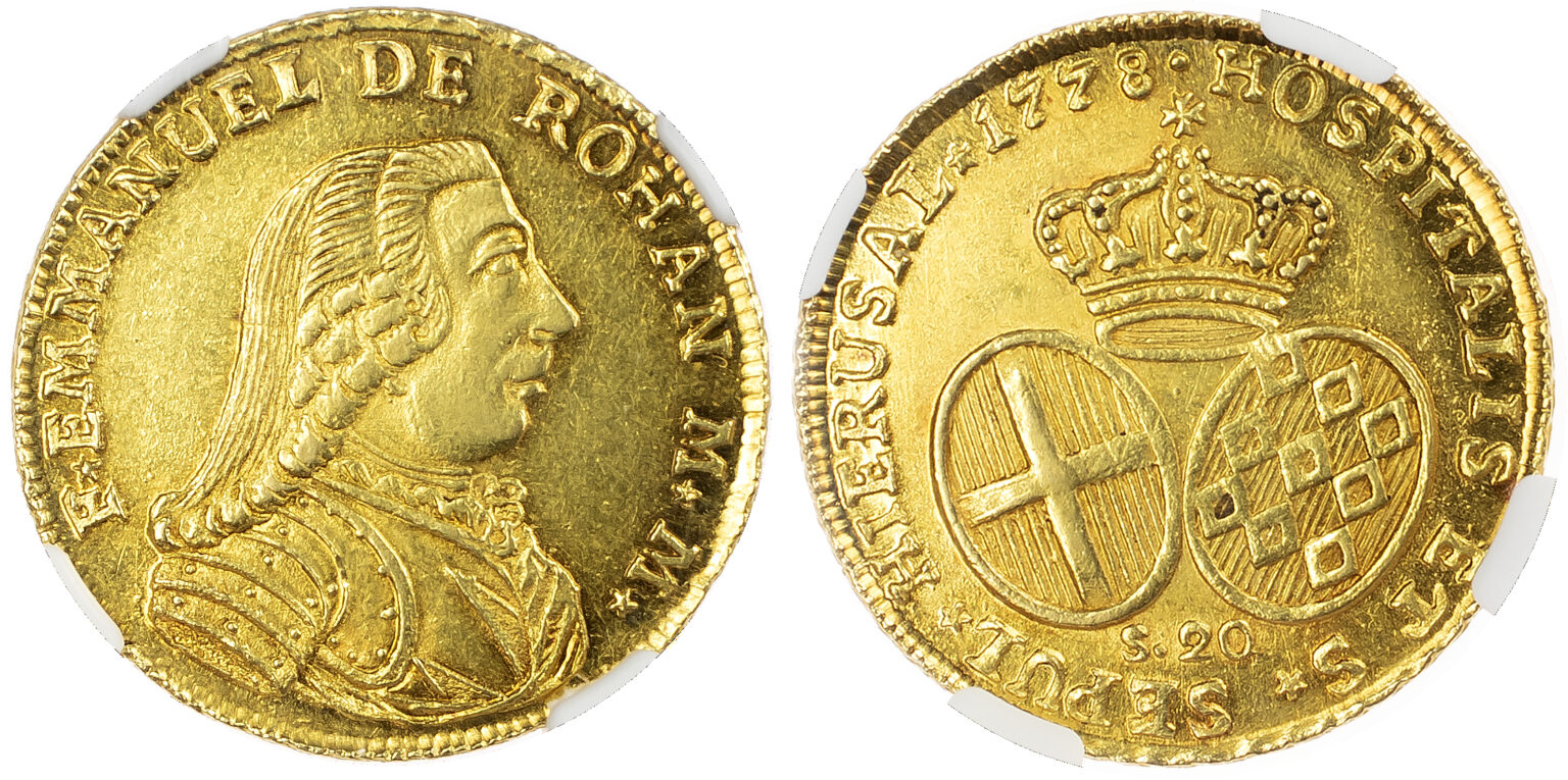 Malta, Emmanuel de Rohan (1775-1797), gold 20 Scudi, 1778 - AU 58 ...