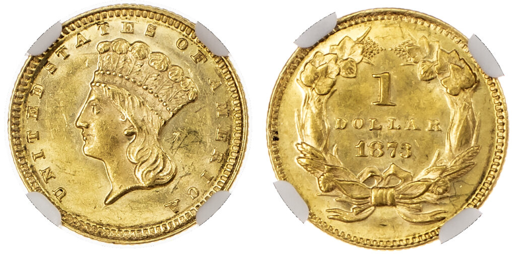 USA, Indian Princess gold Dollar, 1873 - MS 62 | Baldwin's