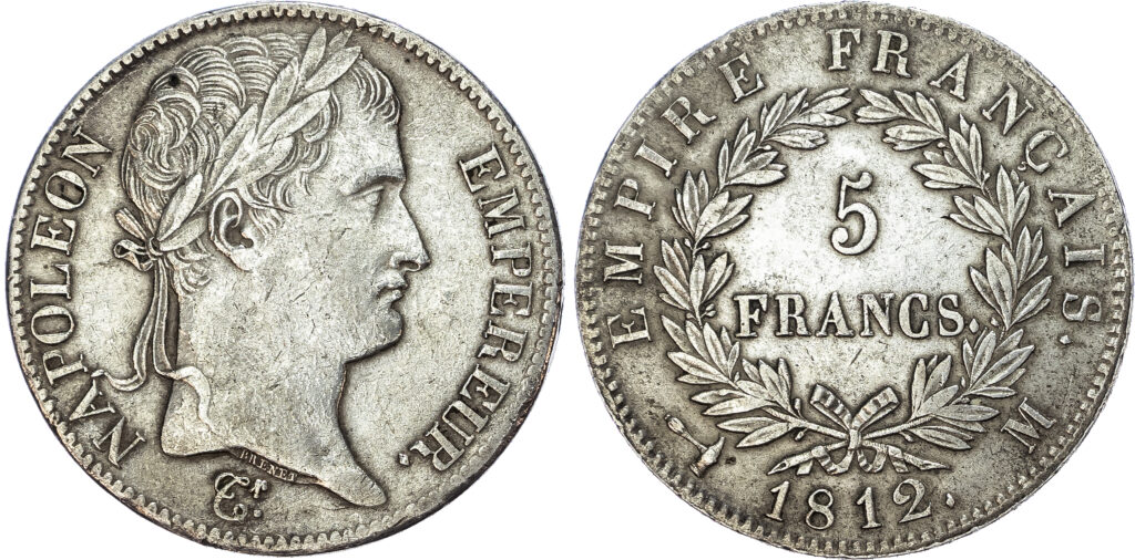 France, First Empire, Napoleon (1804-1815), silver 5 Francs, 1812 M ...