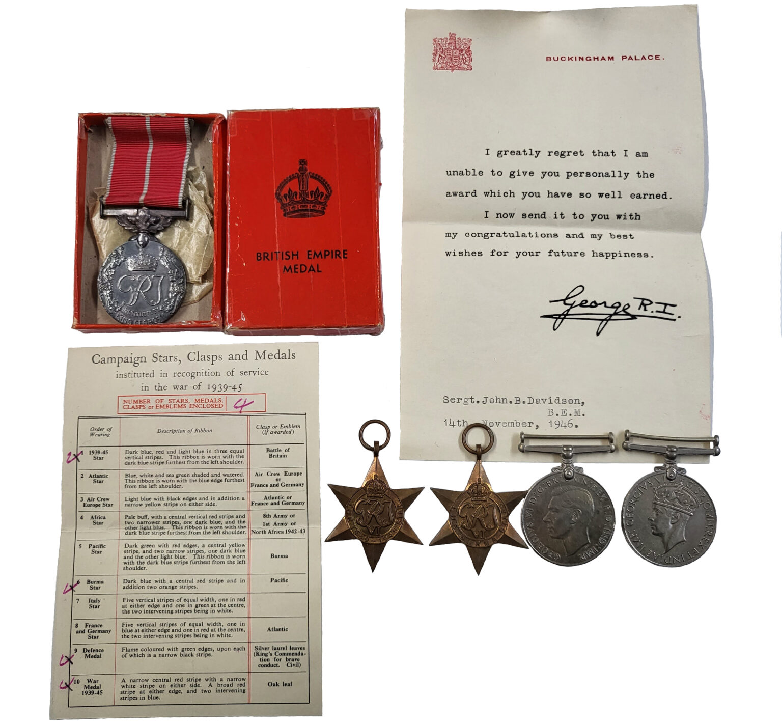 A Burma Campaign, BEM awarded to Serjeant J. B. Davidson Royal ...
