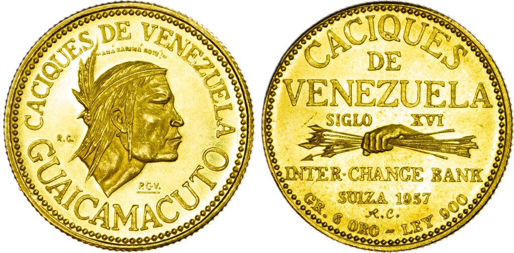 Venezuela, Indian Chiefs of Venezuela, gold Proof 20 Bolivares | Baldwin's
