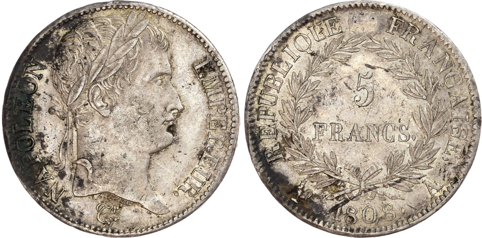 France, First Empire, Napoleon (1804-1815), silver 5 Francs, 1808 A ...