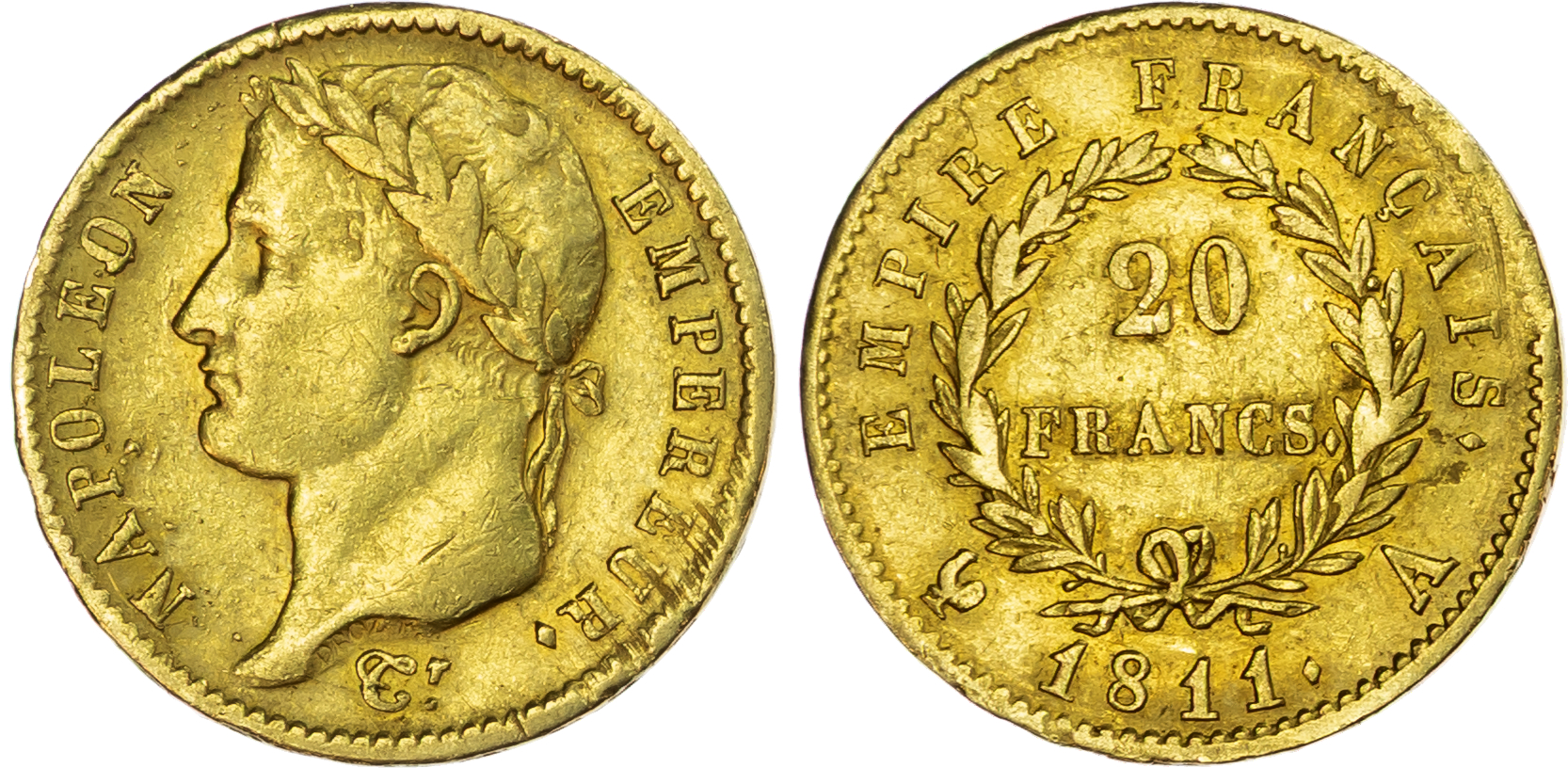 France, First Empire, Napoleon I (1804-1815), gold 20 Francs, 1811 A ...